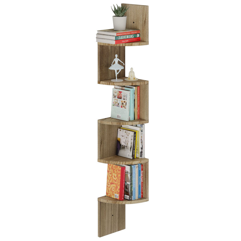 5 Piece Solid Wood Corner Shelf with Adjustable Shelves